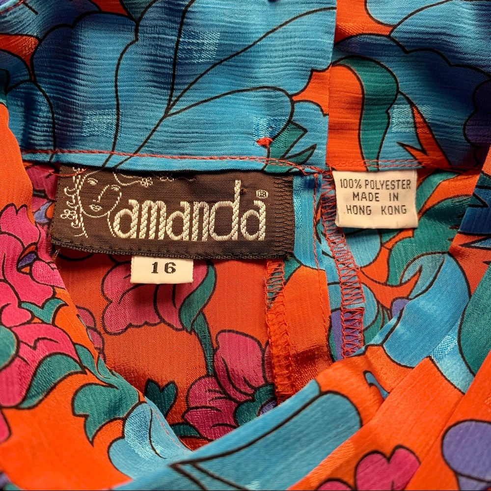 Vintage 70s Amanda Red & Blue Floral Silky Polyester … - Gem